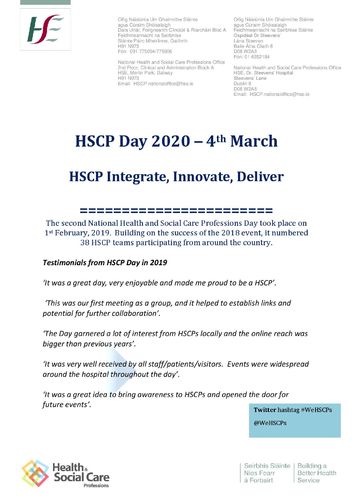 We are marking HSCP Day, March 4th 2020 - Integrate, Innovate & Deliver ...