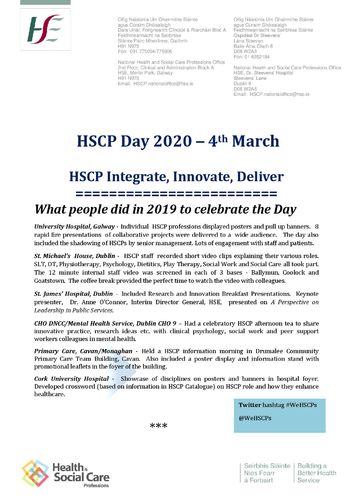We are marking HSCP Day, March 4th 2020 - Integrate, Innovate & Deliver ...